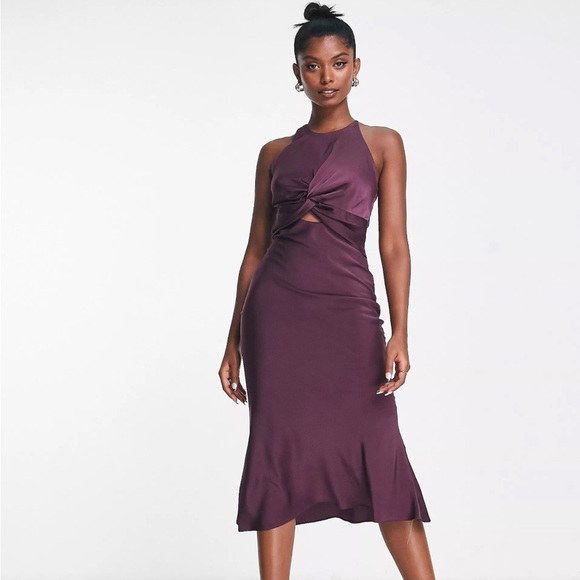 ASOS | Dresses | Nwt Asos Design Knot Front Satin Midi Dress With Tie ...